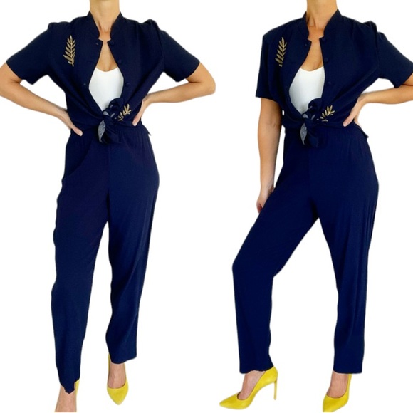 Vintage | Pants & Jumpsuits | Vintage Chads Place Navy Blue Embroidered ...
